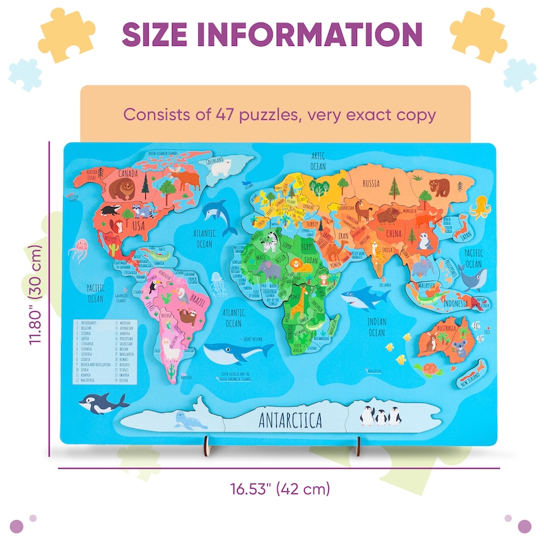 World Map Puzzle for Kids, World Map Kids Jigsaw Puzzle, Personalized ...