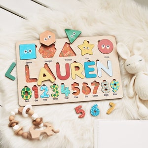 Kids Name Puzzle With Numbers and Shapes, Toddler Activity Board ...