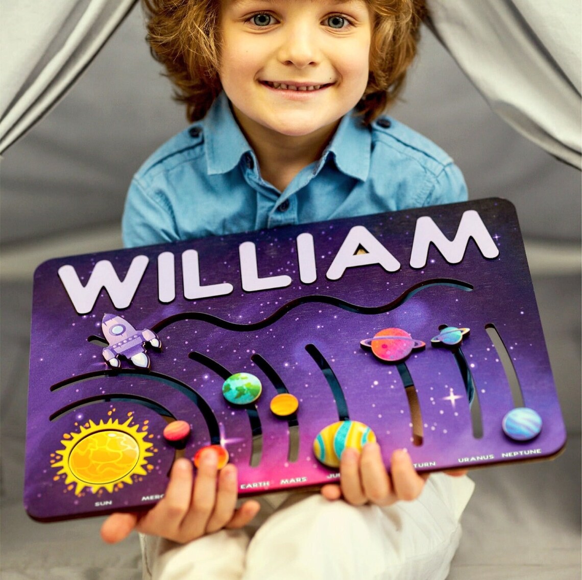 Space Name Puzzle Personalized, Interactive Solar System Toy, Toddler ...
