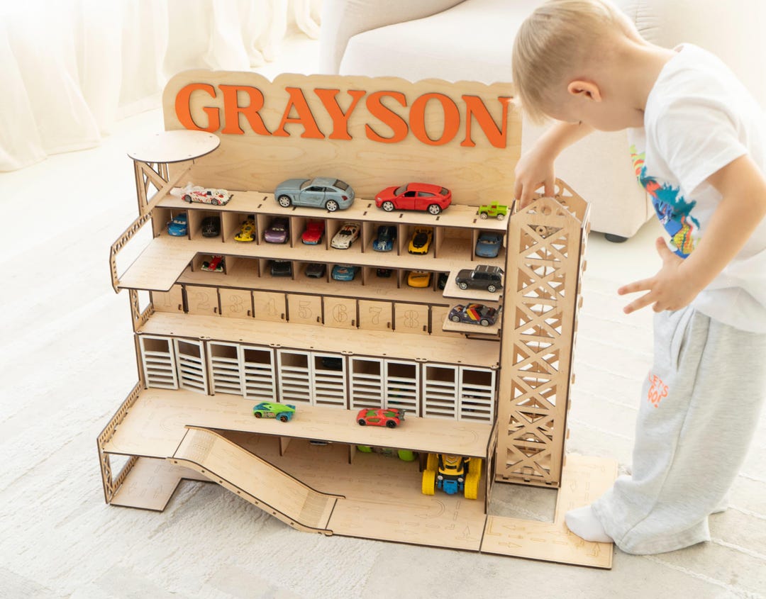 Custom Jump Ramp for Cars, Personalized Toddler Toy Car Storage, Wooden ...