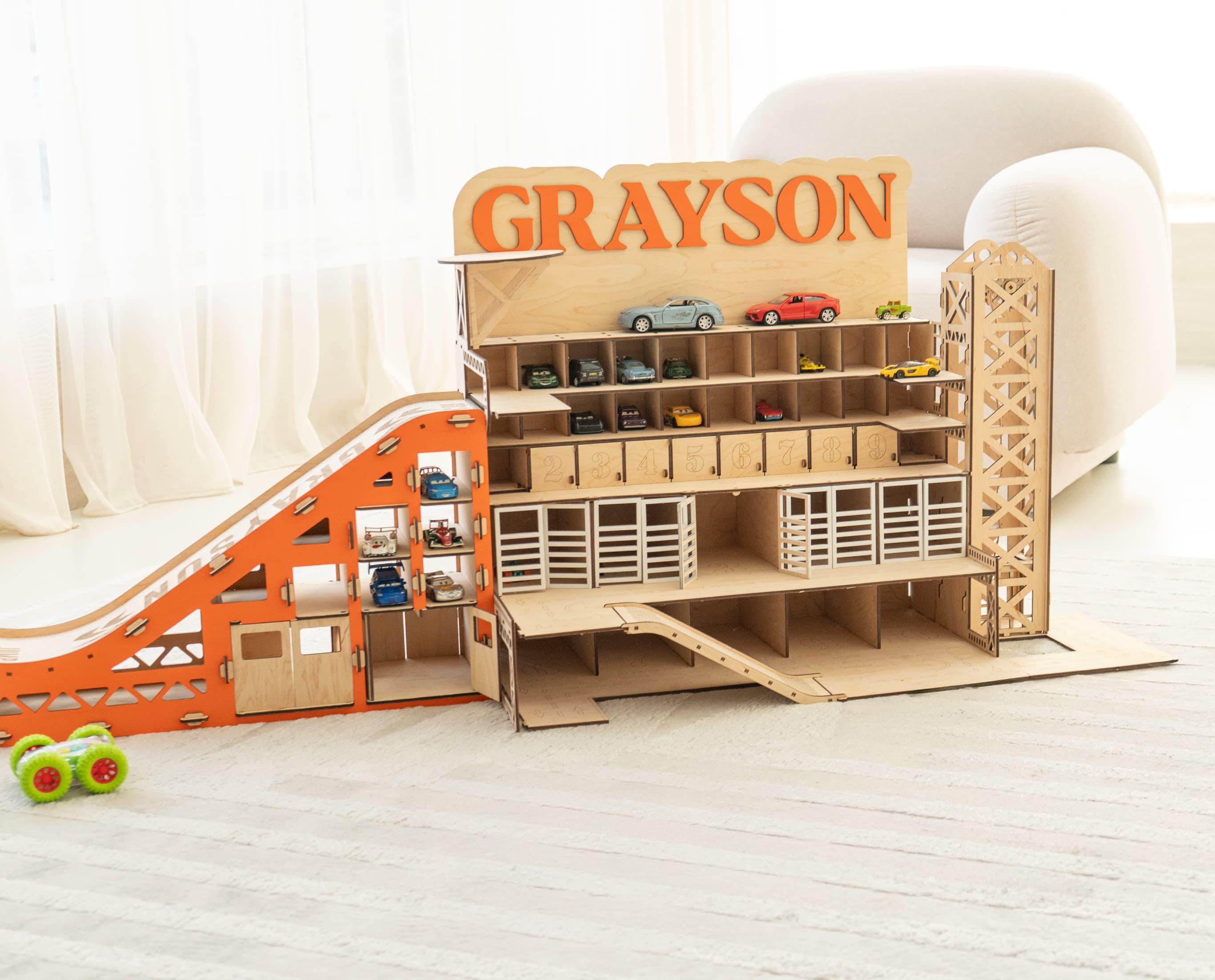Set Custom Wooden Toy Garage Car Jump Ramp Wooden Road Elevator ...