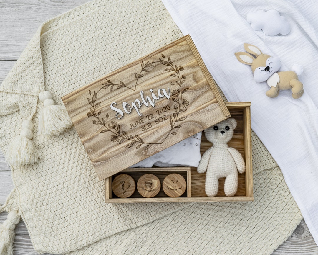 Wooden Christening Keepsake Chest, Engraved Baby Storage Box, Baptism ...