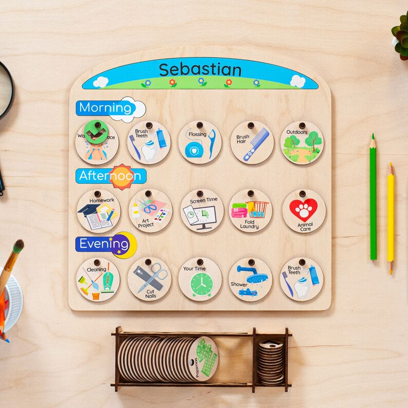 Daily Routine Wood Calendar for Kids, Jigsaw Puzzle, Montessori Toddler ...