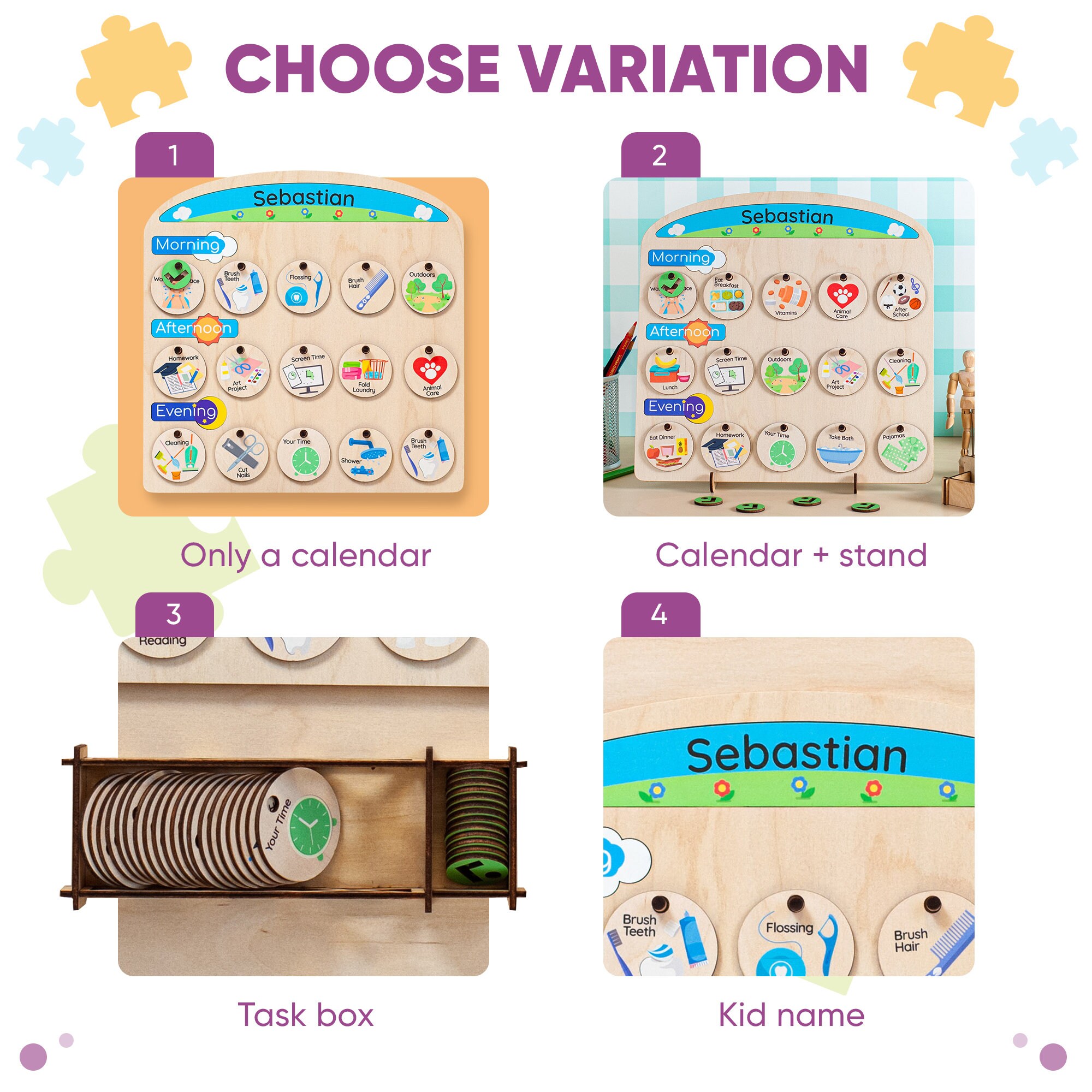Daily Routine Wood Calendar for Kids, Jigsaw Puzzle, Montessori Toddler ...