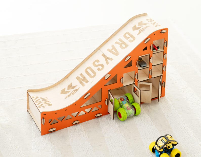 Wooden Garage Toy With Car Ramp, Multi Level Toy Parking Garage With ...