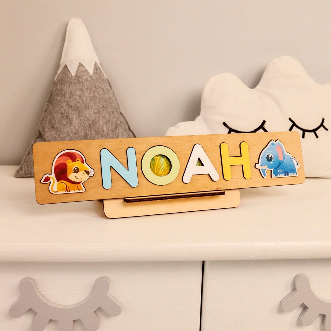 Lion Baby Name Sign, Kids Name Puzzle, Personalized Baby Puzzle, Jungle ...