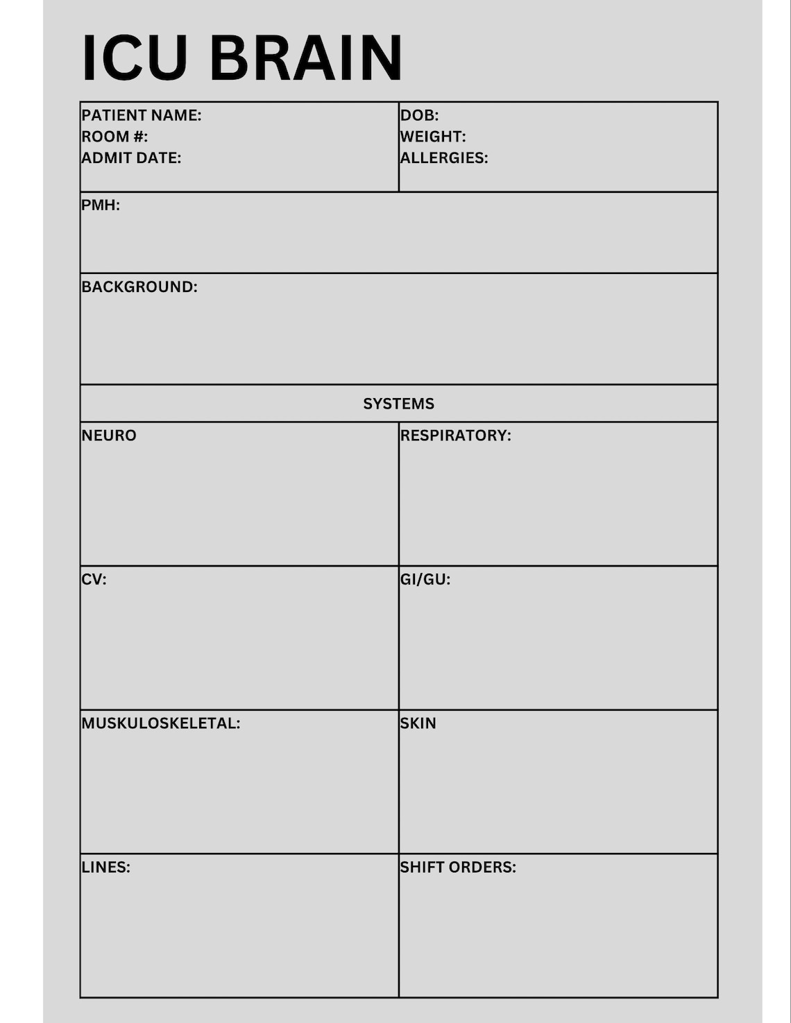 ICU Brain Sheet - Etsy