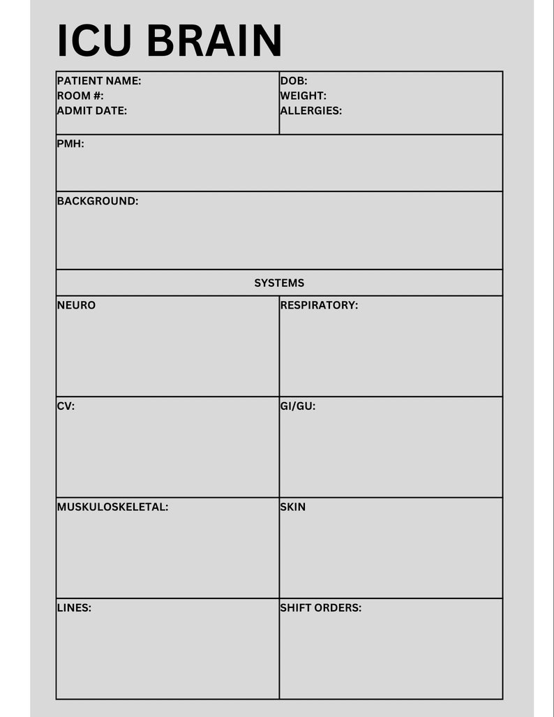 ICU Brain Sheet - Etsy