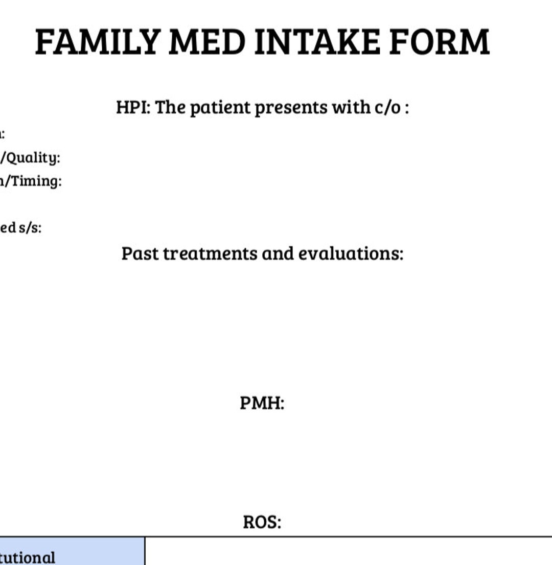 Family Medicine Intake Form - Etsy