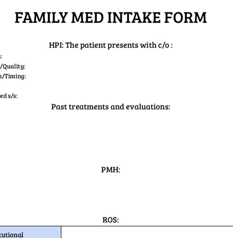 Family Medicine Intake Form - Etsy
