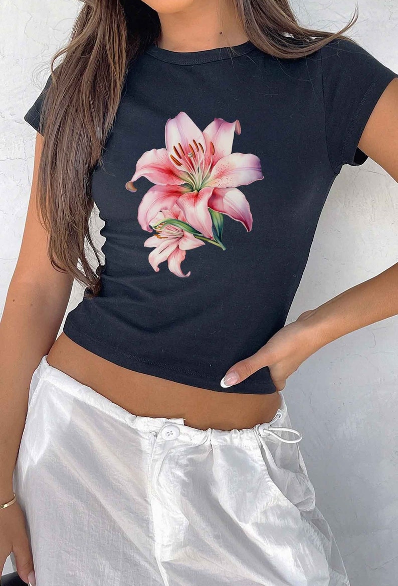 Lily Coquette Baby Tee Y2K Lily Flower Floral Baby T-shirt Lilies Art ...