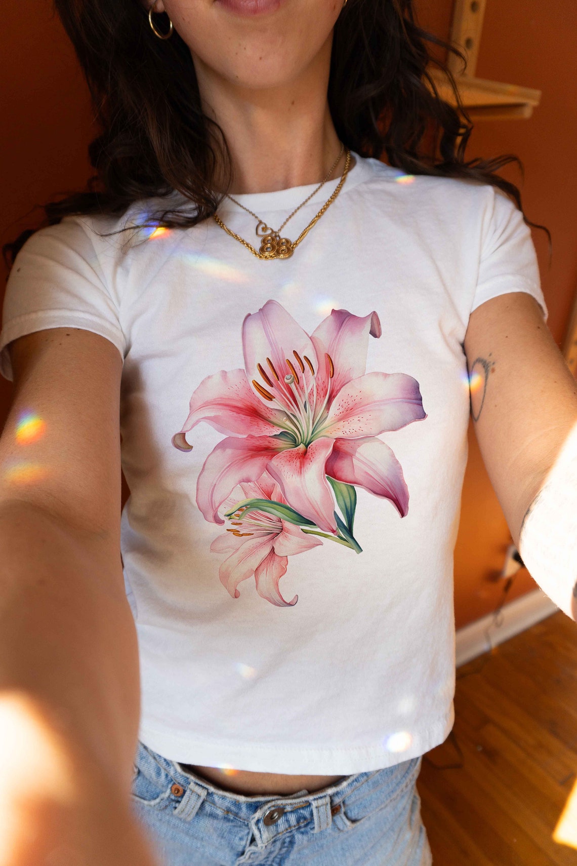 Lily Coquette Baby Tee Y2K Lily Flower Floral Baby T-shirt Lilies Art ...