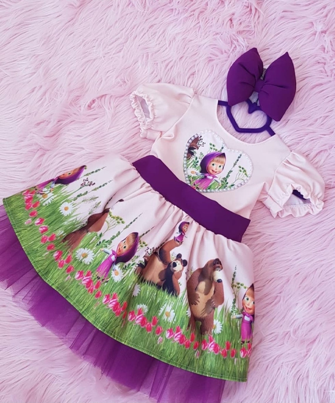 Masha and the Bear Dress, 1st Birthday Girl Costume, Photo Shoot Dress ...