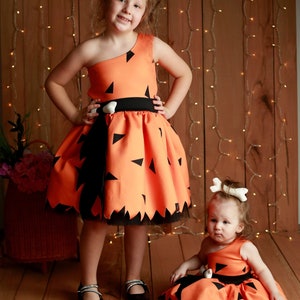 Pebble Dress Orange Black, Pebbles Costume Toddler, Stone Age Themed ...