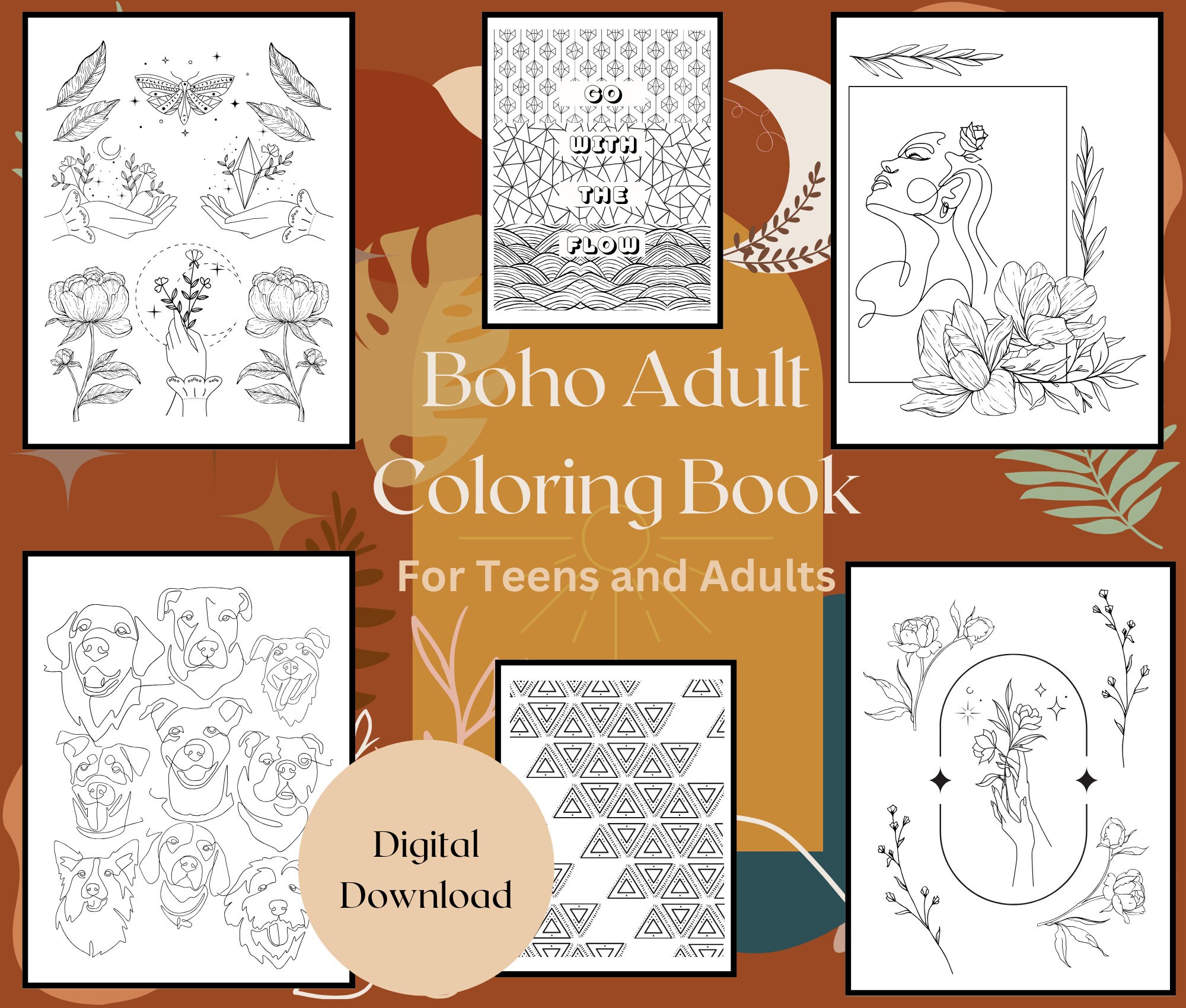 50 Boho Adult Coloring Pages - Floral Coloring Pages - Relaxing and ...