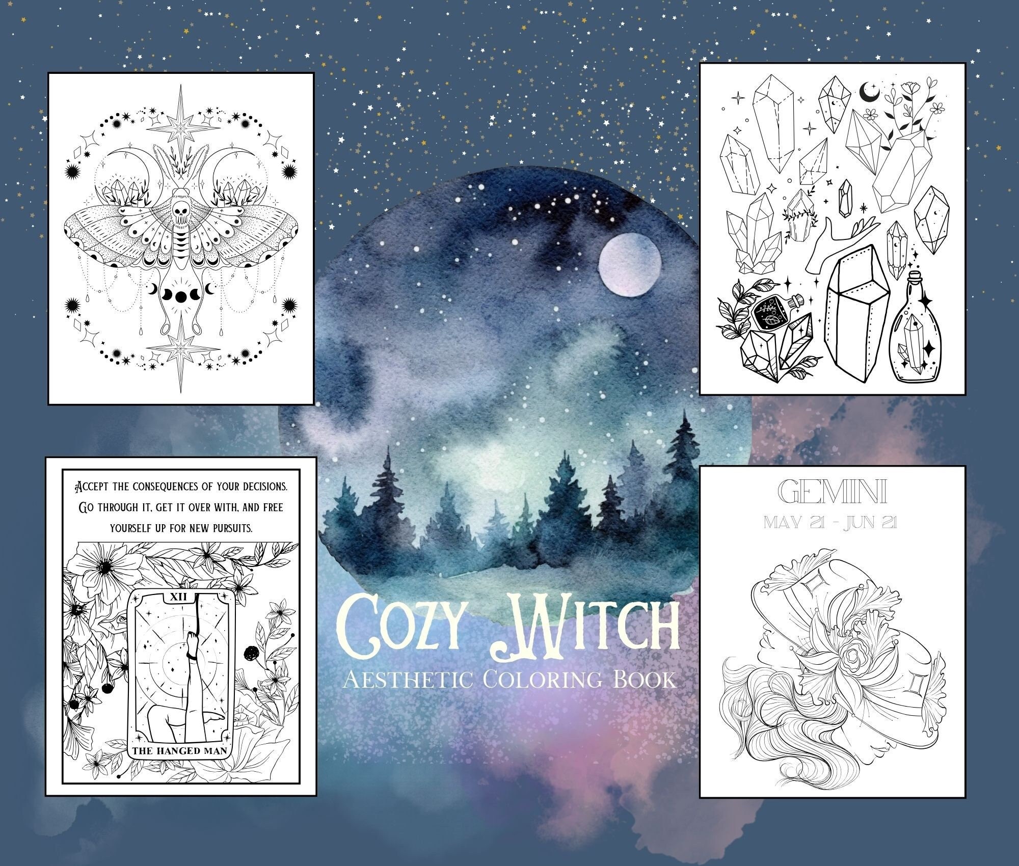 Cozy Witchy Coloring Pages: Spiritual Magic Designs (PDF Download ...