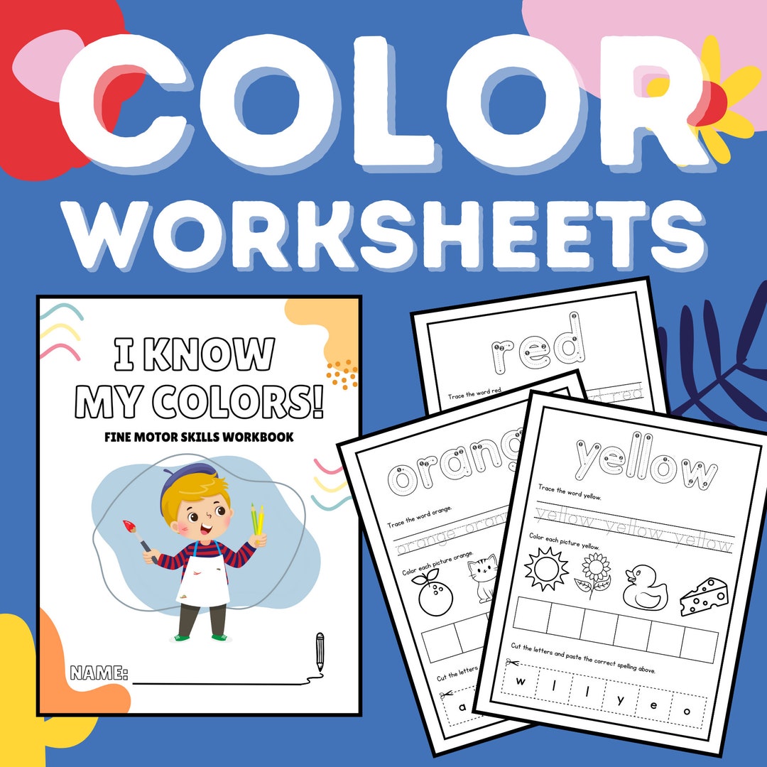 Colors Worksheets | Learning Basic Colors | Trace Color and Spelling - Etsy