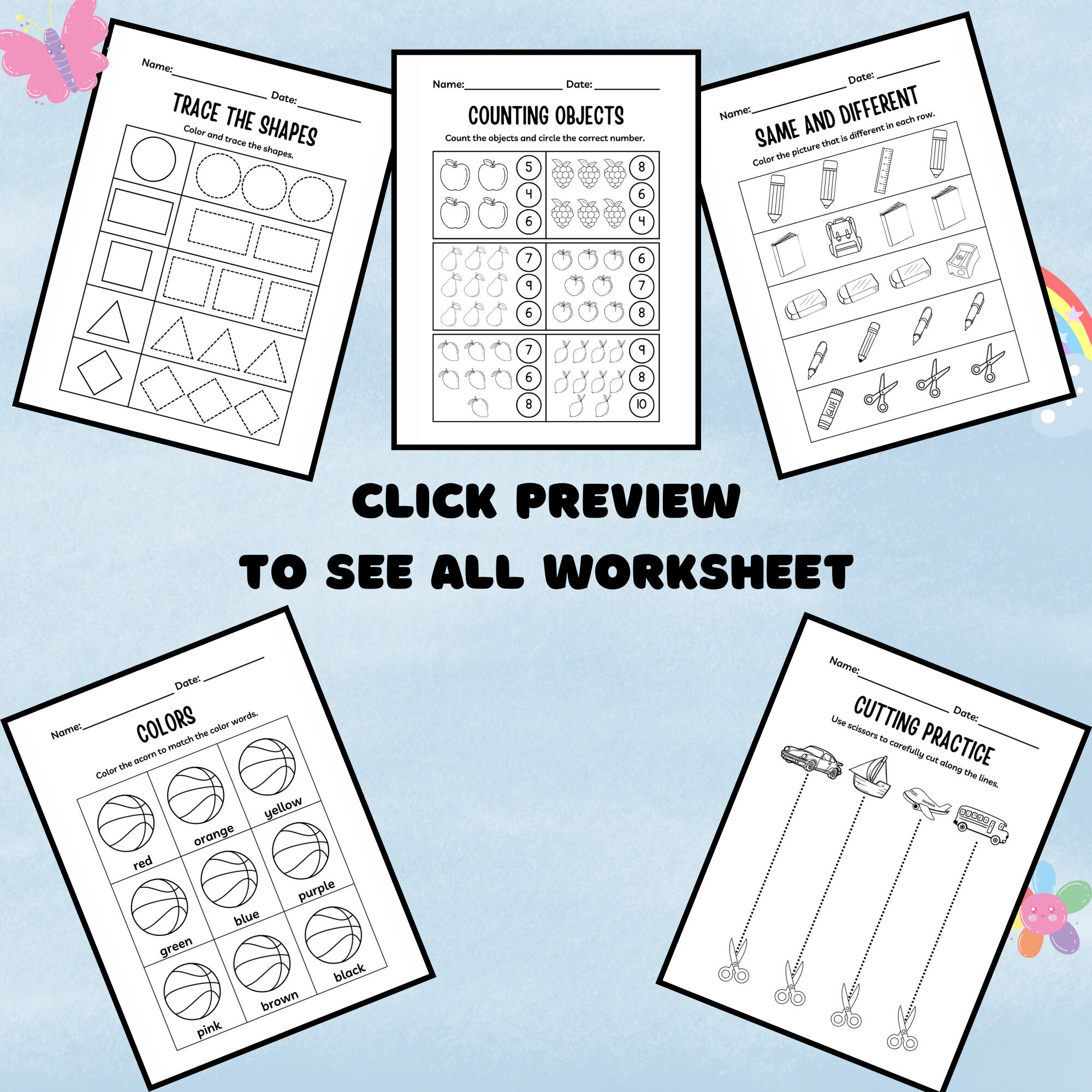 Preschool Printables Worksheets | Leaning Pack - Etsy