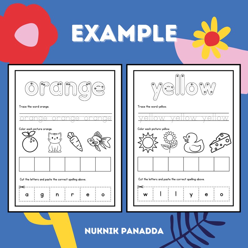 Colors Worksheets | Learning Basic Colors | Trace Color and Spelling - Etsy