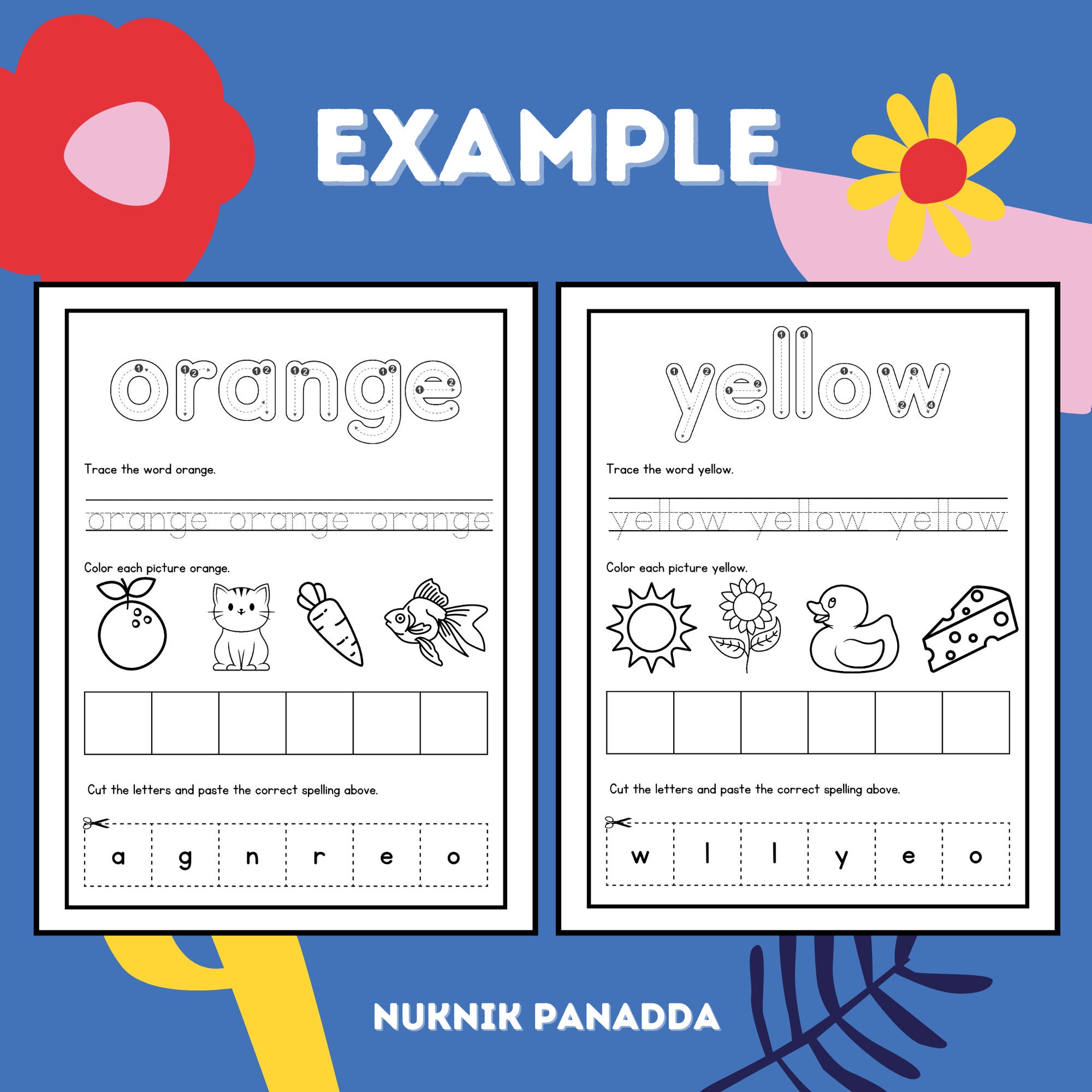 Colors Worksheets | Learning Basic Colors | Trace Color and Spelling - Etsy