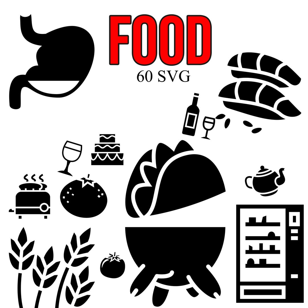 Food SVG Cute Food SVG Fast Food Doodle Icons SVG File Donut Svg Pizza ...