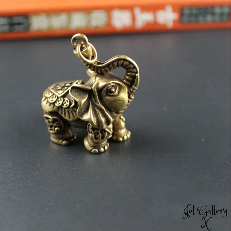 Lucky Elephant Pure Brass Men Car Key Chain Hanging Braided Rope Copper ...