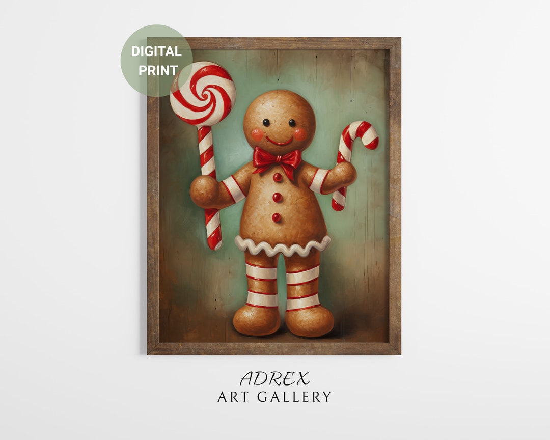 Vintage Gingerbread Man Decor Printable Christmas Wall Art Gingerbread ...