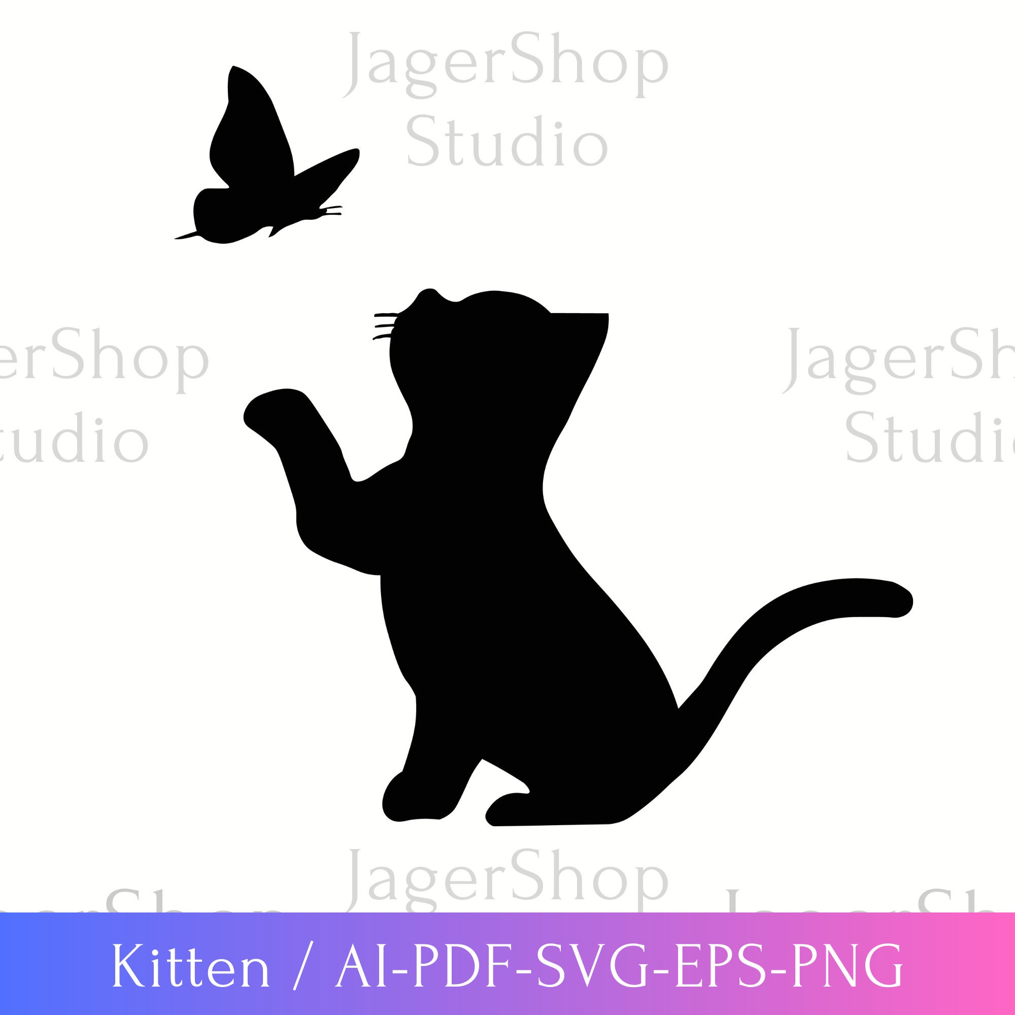 Silueta de gatito SVG-PDF-AI-Eps-Png Descarga instantánea, Gatito ...
