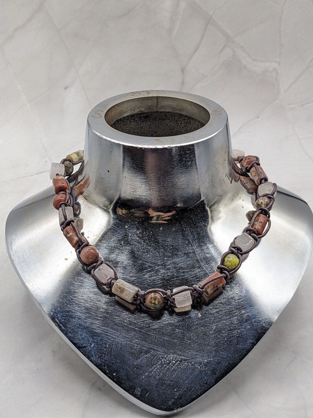 Chili Stone and Rose Quartz on Leather - Etsy