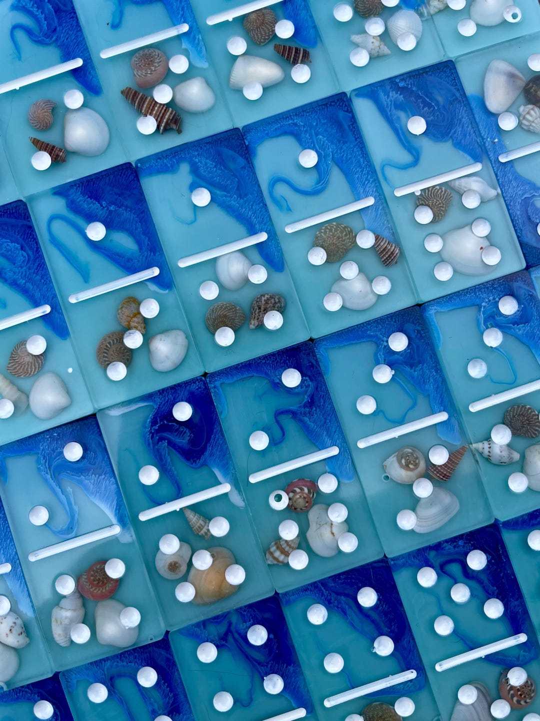 Light Blue Resin Domino Set With Shells - Etsy