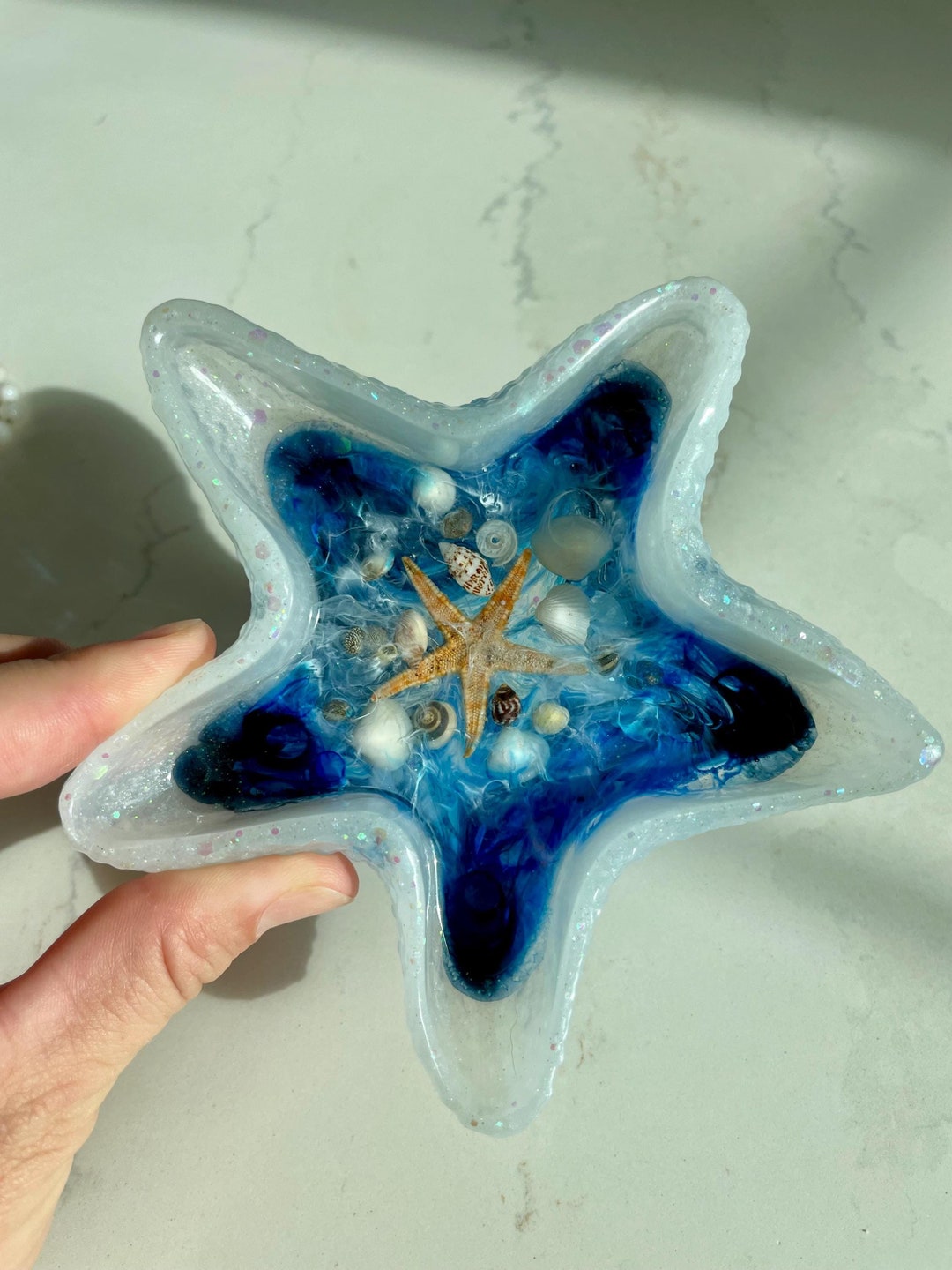 Sparkly Blue Seashell Starfish Bowl - Etsy