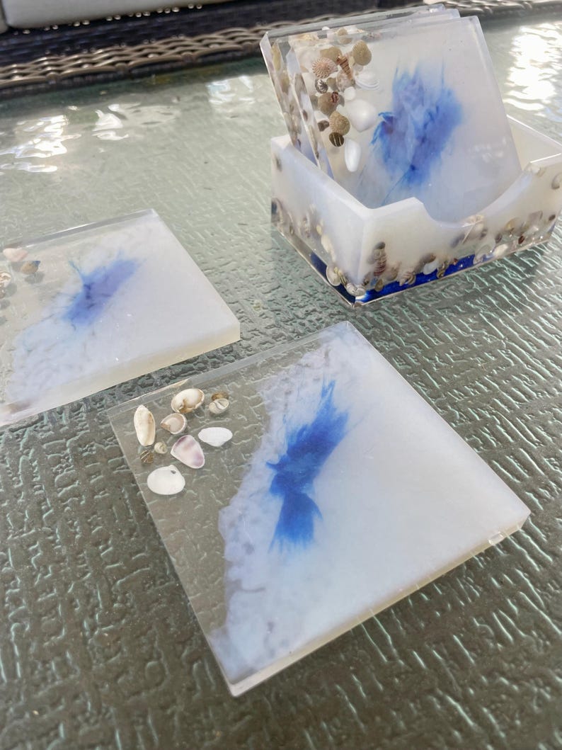 Ocean Seashell Resin Square Coasters - Etsy