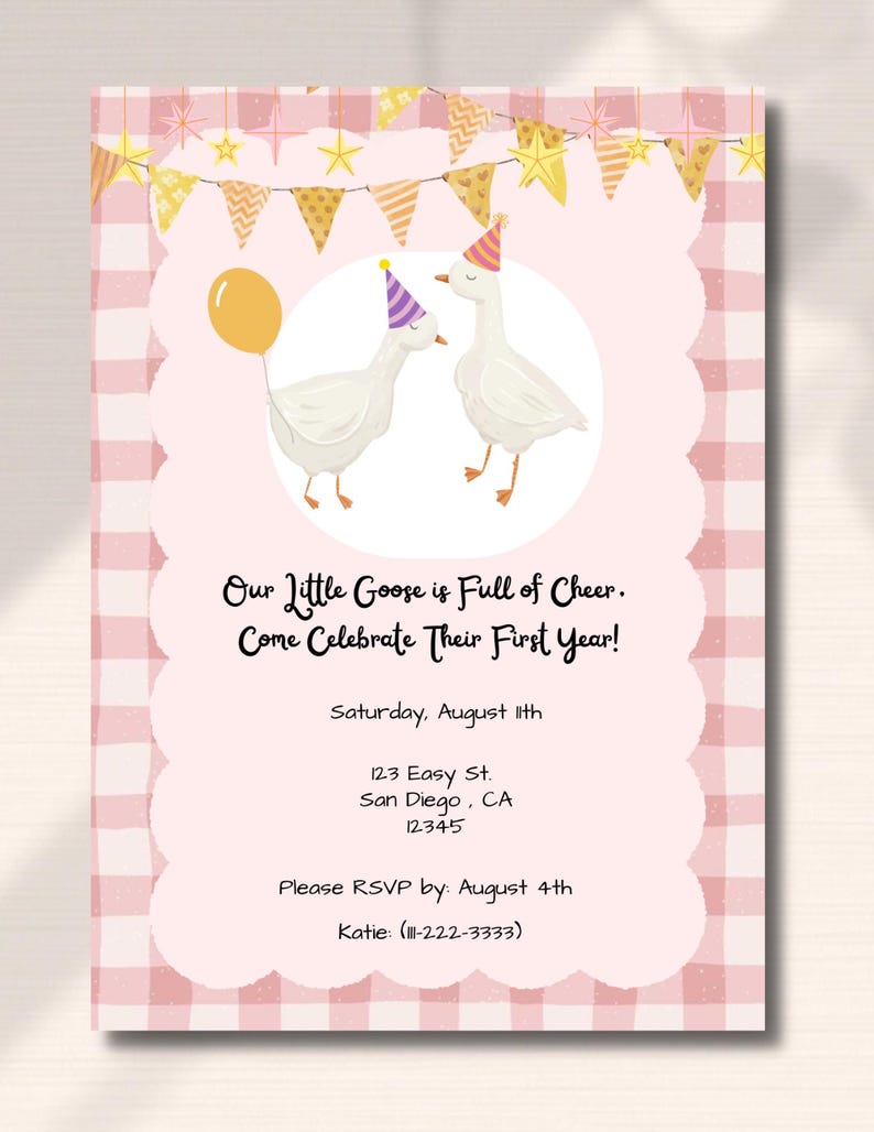 Goose Birthday Invitation: Silly Goose Party, Canva Template (digital ...