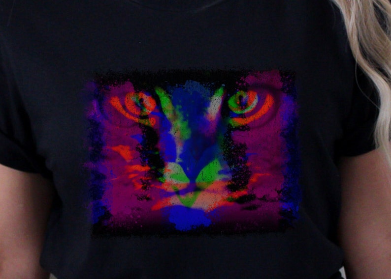 Neon Cat T Shirt, Psychedelic Weirdcore Tee for Rave Lovers, Vaporwave ...