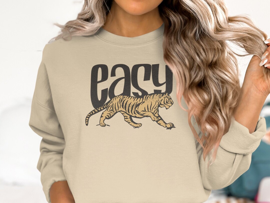 Easy Tiger Sweatshirt, Vintage Style Graphic Pullover, Unisex Casual Crewneck, Retro Animal ...