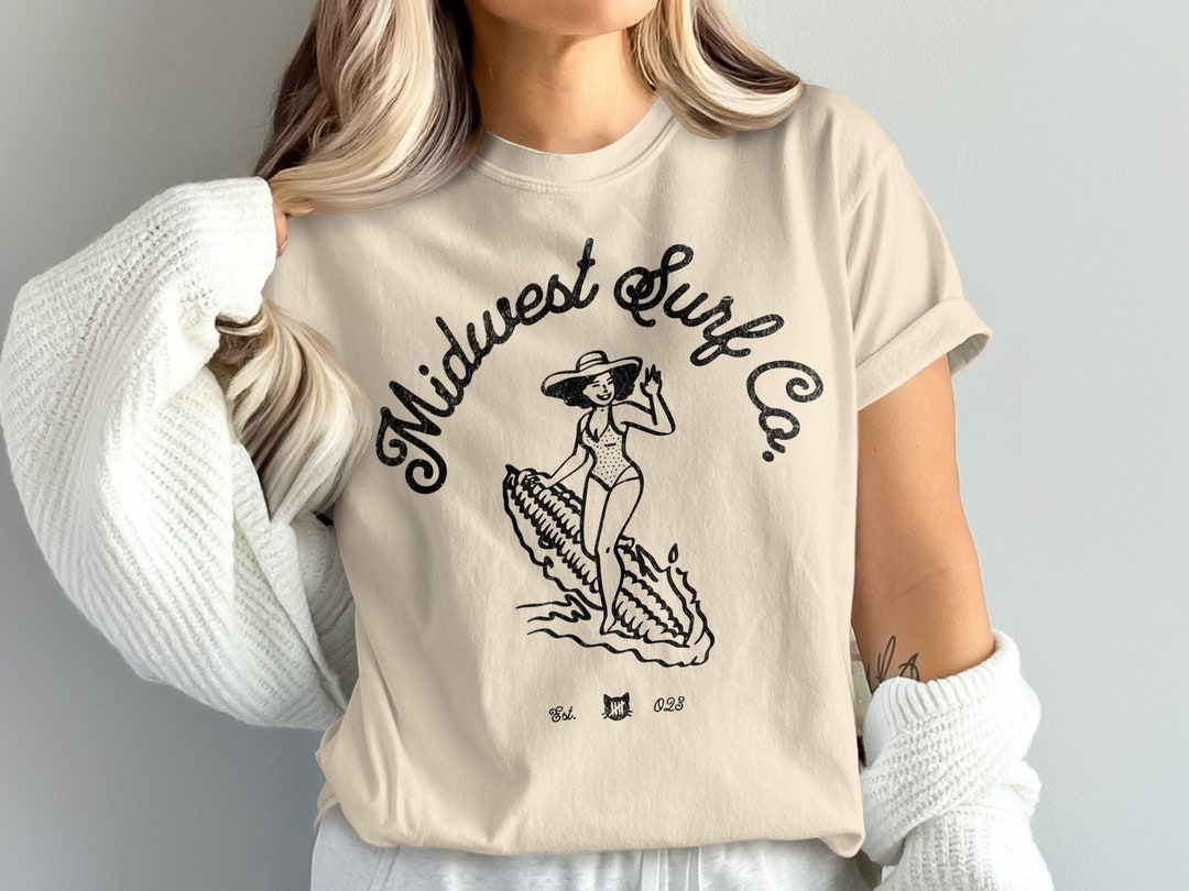 Vintage Surfer Girl Retro T-shirt, Midwest Surf Co. Graphic Tee ...