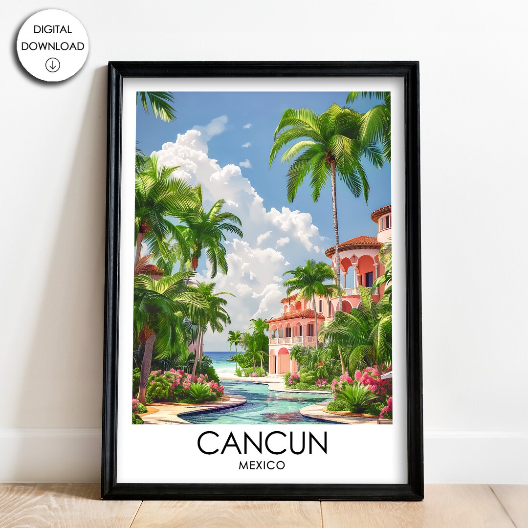 Cancun Mexico Travel Poster, Tropical Paradise Art (digital Download ...