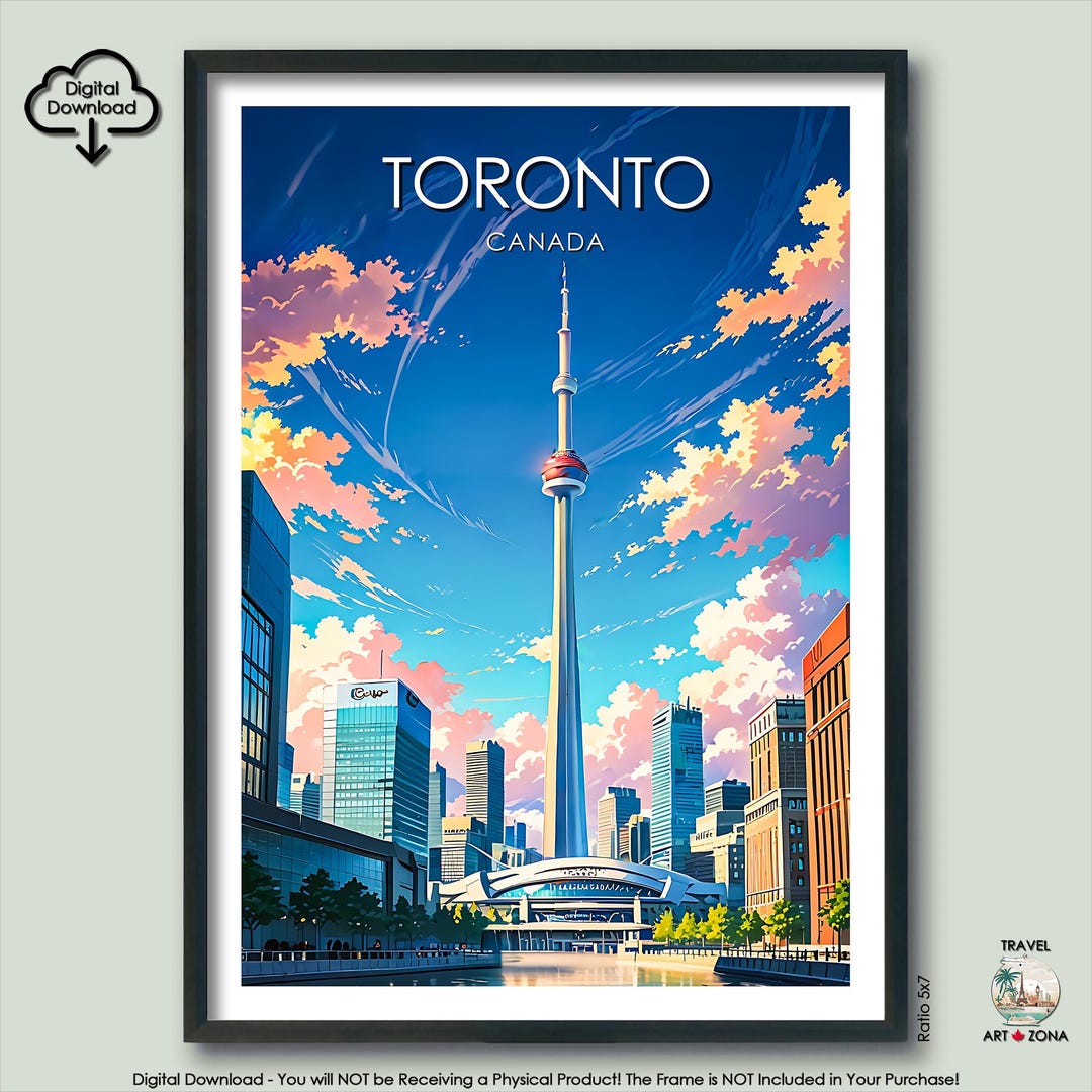 Toronto Travel Poster Gift Home Office Décor Canada Wall Art Cityscape ...