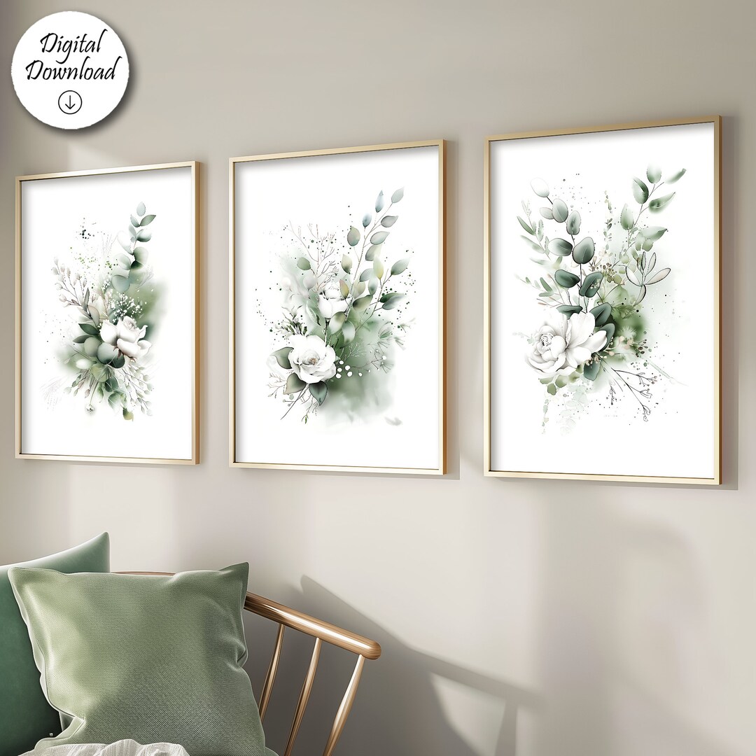 Sage Green Theme Watercolor Botanical Set of 3 Prints Unique Wild ...