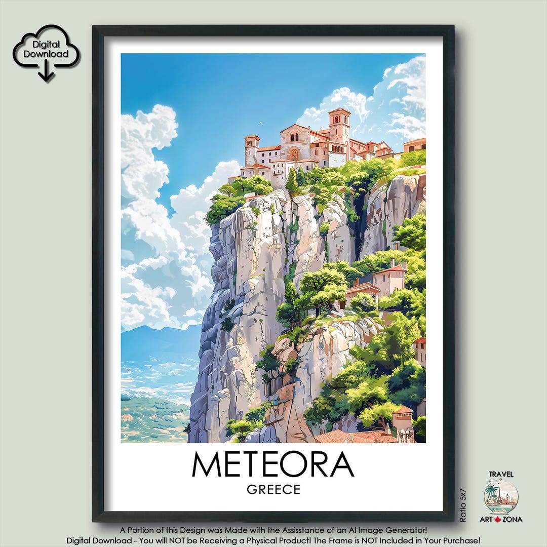 Meteora Travel Print Gift Greek Wall Art Gallery Hanging Home Décor ...