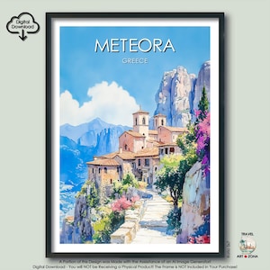 Meteora Travel Watercolor Print Gift Greek Wall Art Gallery Hanging ...