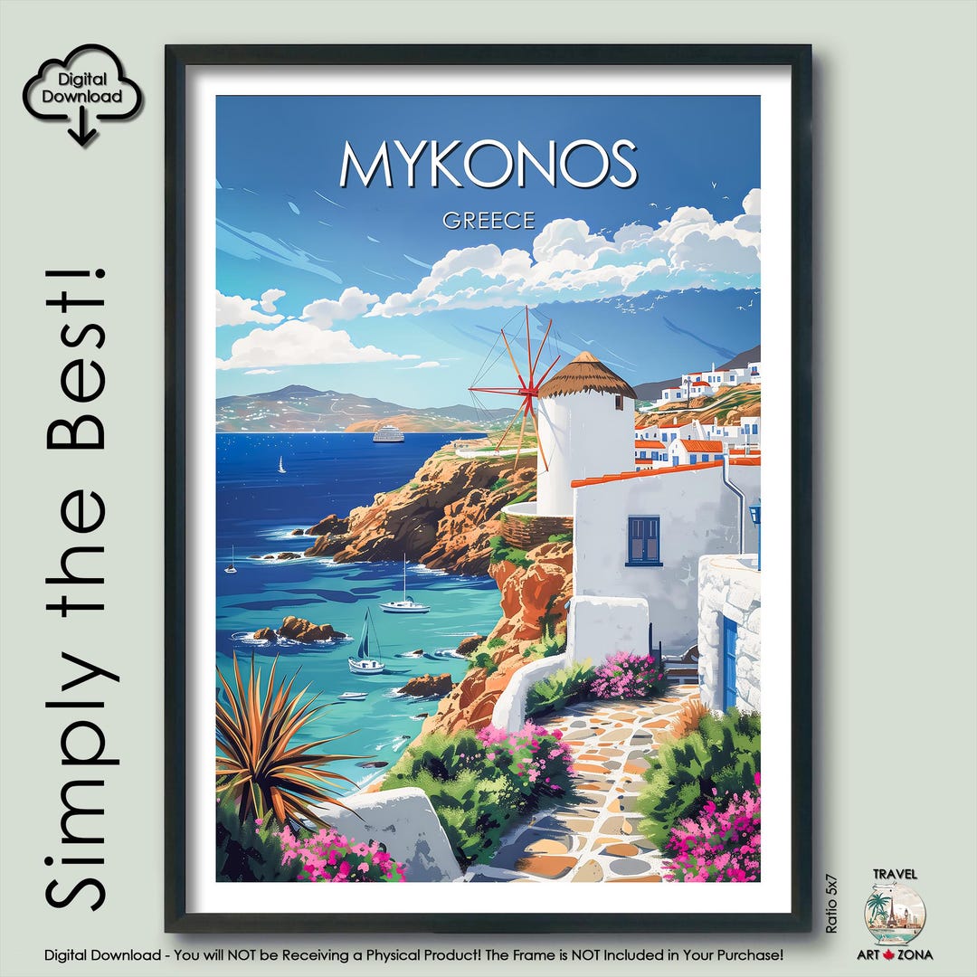 Mykonos Travel Print Gift Mykonos Art Lovers Gift Greece Digital ...