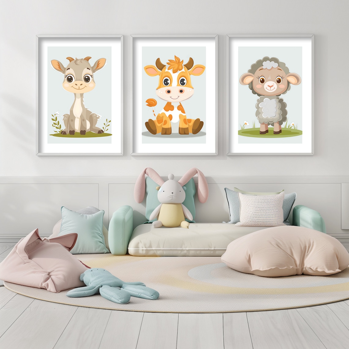The Cutest Baby Farm Animals Nursery Wall Art Gift Goat Caw Sheep Art ...