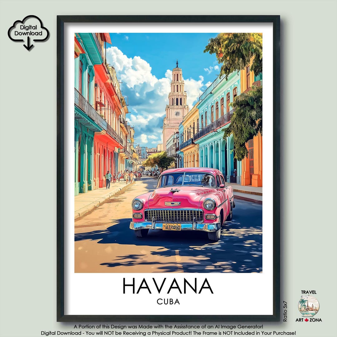 Havana Travel Print Gift Cuban Wall Art Gallery Hanging Home Décor ...