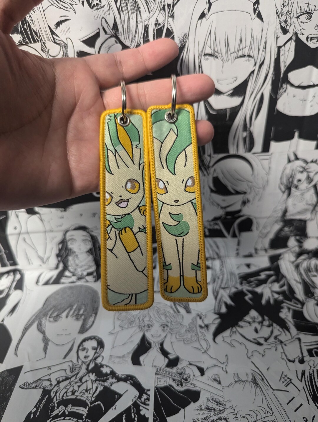 Leafeon Anime Manga Woven Embroidered Jet Tag Keychain - Etsy