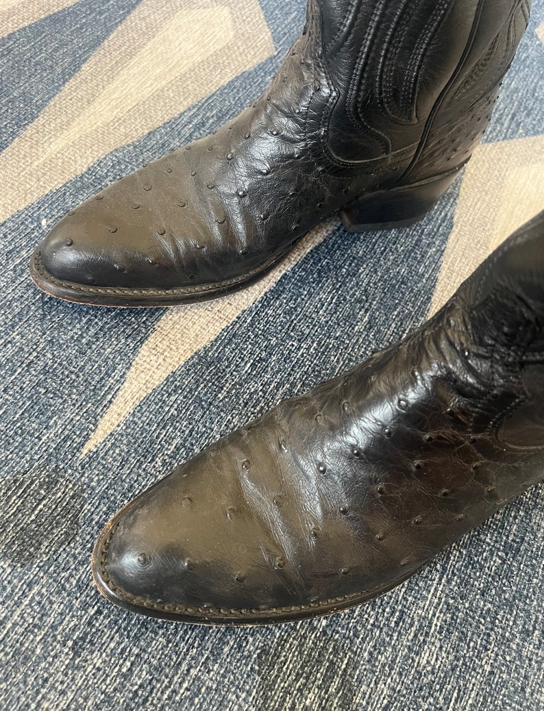 TECOVAS Black Ostrich Cowboy Boots - Etsy