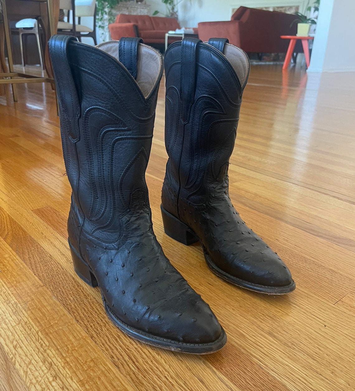 TECOVAS Black Ostrich Cowboy Boots - Etsy