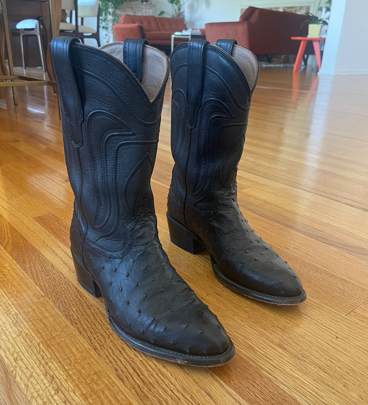 TECOVAS Black Ostrich Cowboy Boots - Etsy