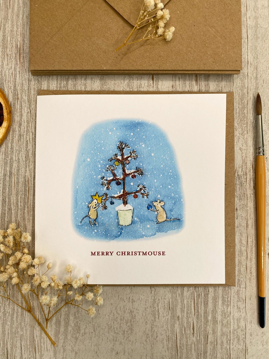 Christmas Card - Mice Decorating Tree on Christmas Eve - Printed From ...