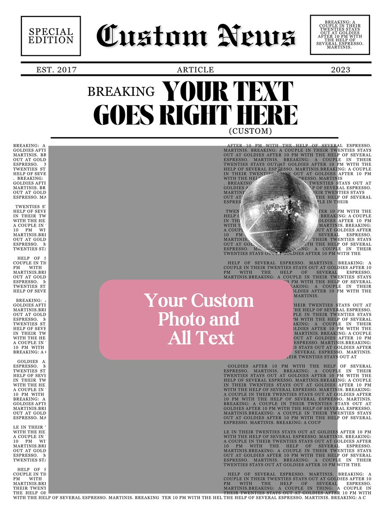 CUSTOM Newspaper Style Digital Print Download - Etsy